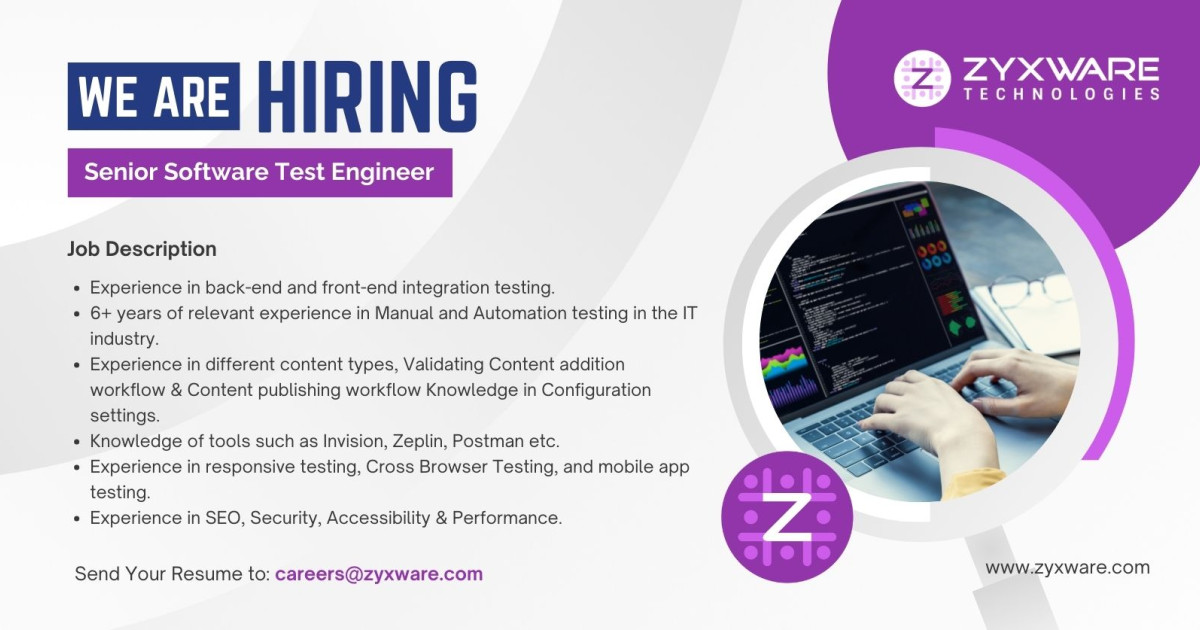 Senior Software Test Engineer Sst28102101 Zyxware